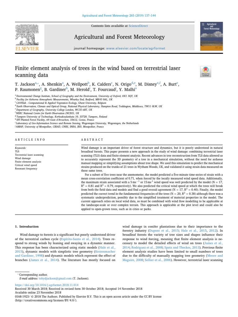 736 Finite Element Analysis of Tree in The Wind Based On Terrestrial ...