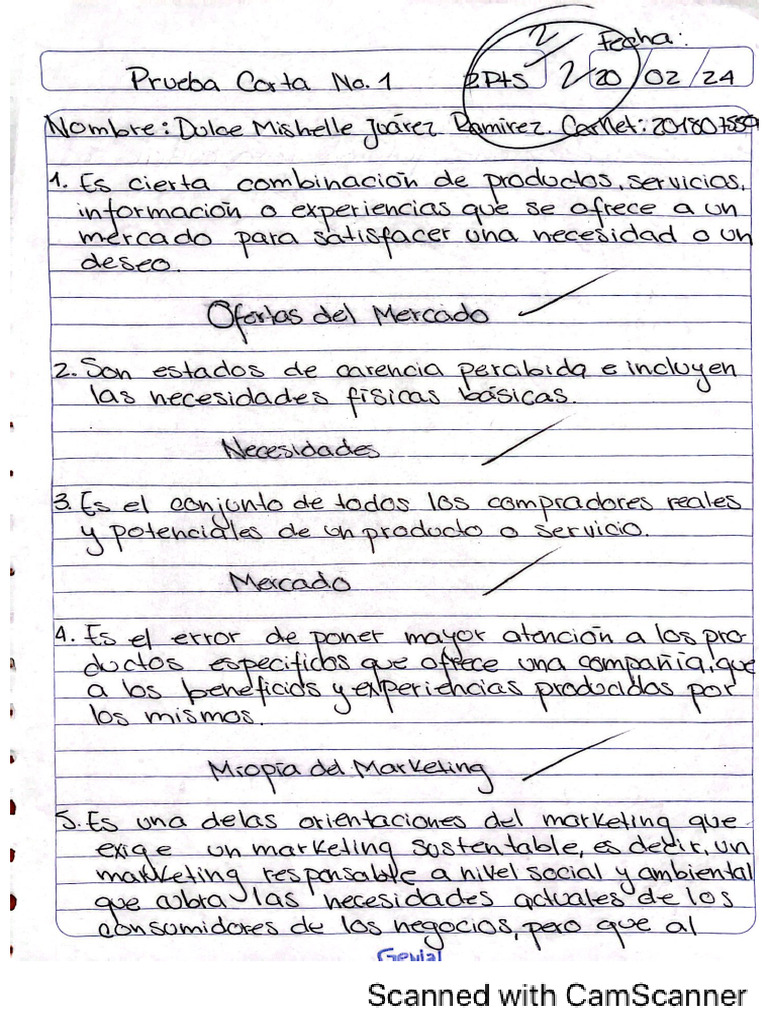 Prueba Corta Mercadotecnia | PDF