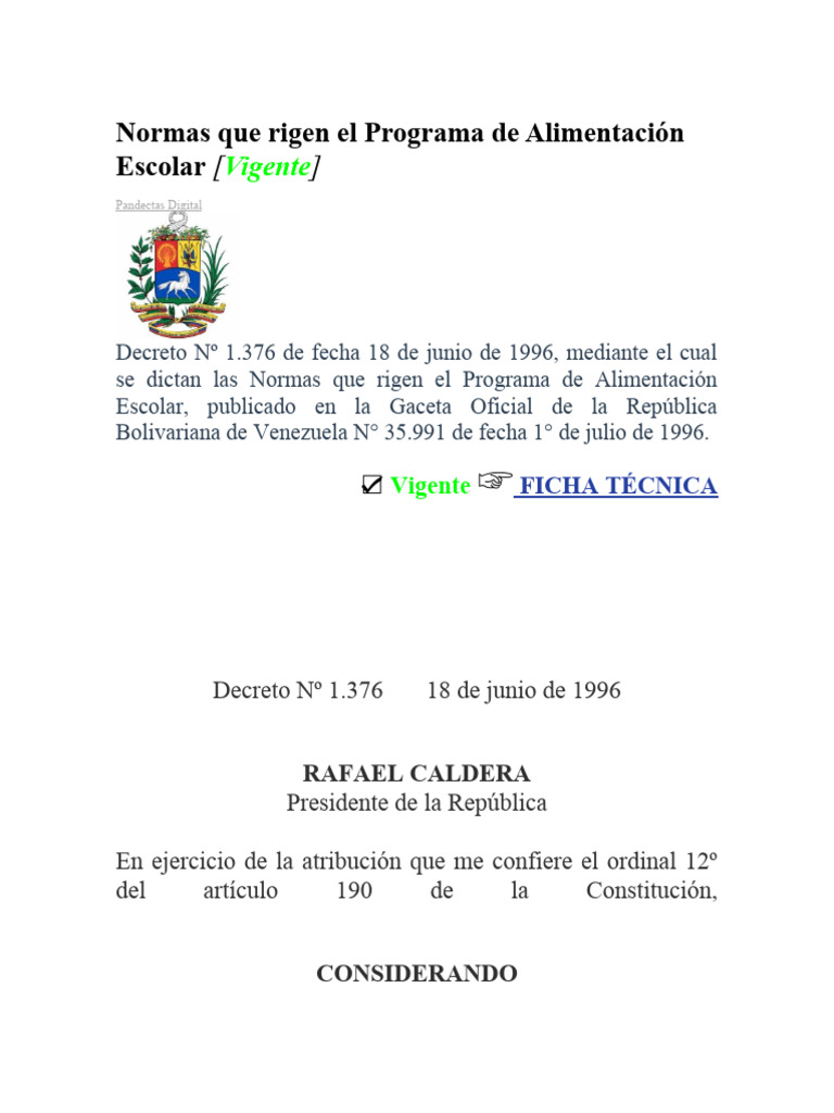 Normas Que Rigen El Programa de Alimentación Escolar | PDF | Estado (política)