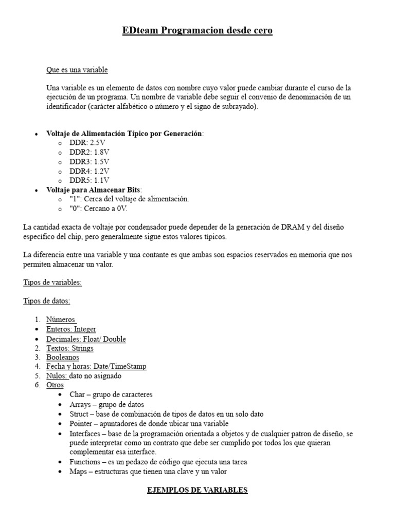 EDteam Programacion Desde Cero | PDF | Variable (informática) | Lenguaje de programación