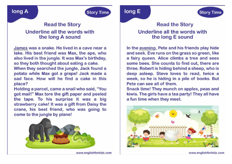 Long e and A Short Stories | PDF