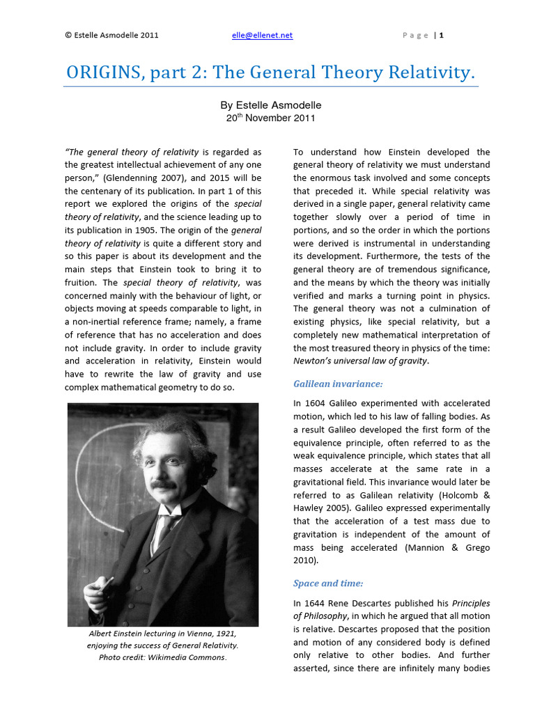 Origins The General Theory of Relativity | PDF | General Relativity ...