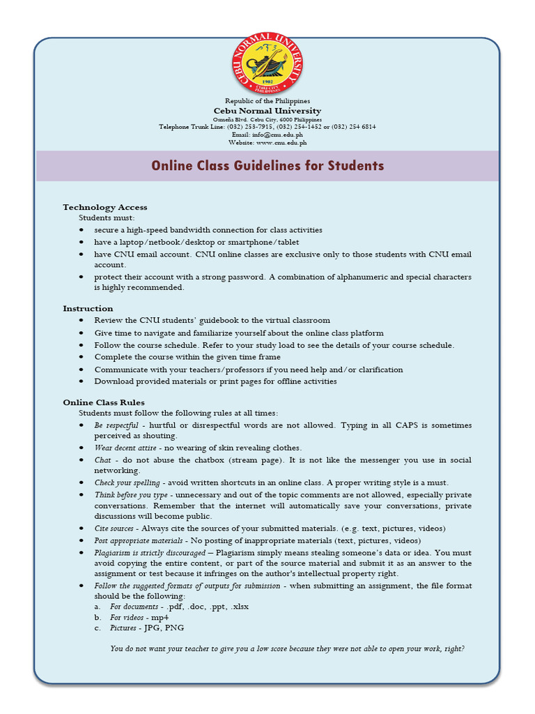 Online Class Guidelines For Students | PDF | Online And Offline ...