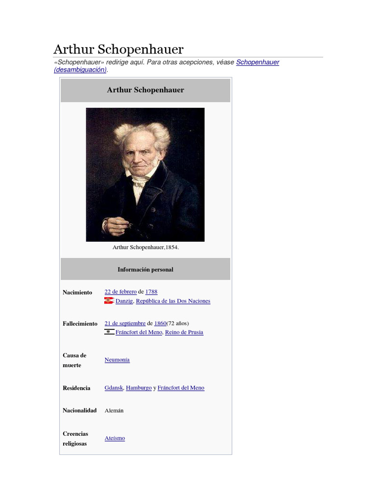 Arthur Schopenhauer | PDF | Arthur Schopenhauer | El mundo como voluntad y representación