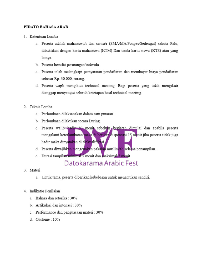 Juknis Lomba Pidato Bahasa Arab Daf 2024 | PDF | Karier & Perkembangan | Teknologi & Rekayasa