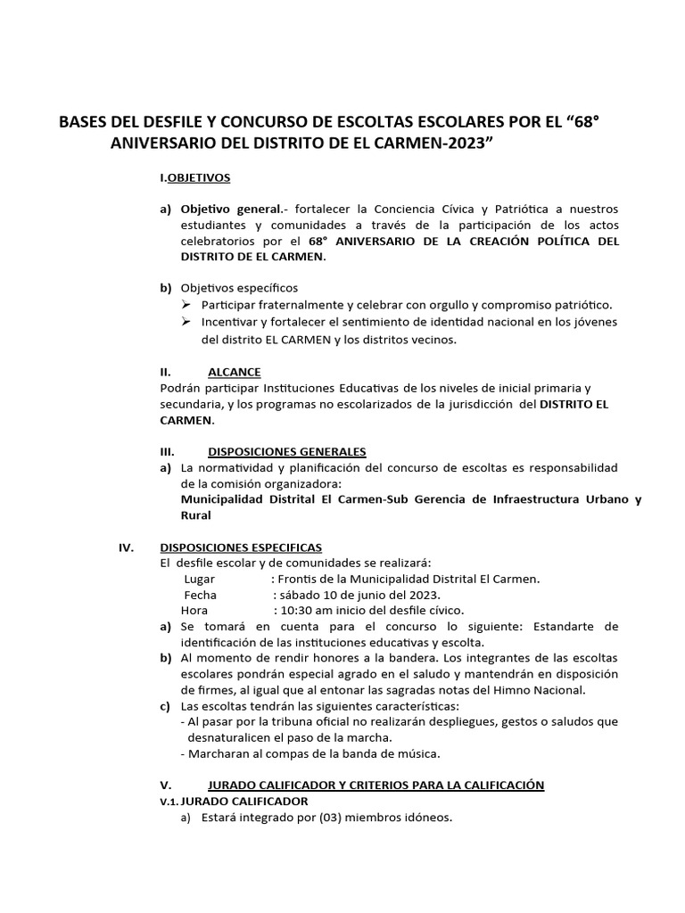 Bases Del Desfile y Concurso Escolar ... | PDF