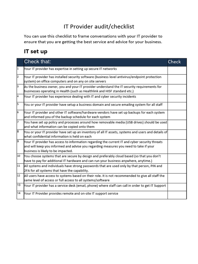 IT Provider Checklist PDF | PDF | Security | Computer Security
