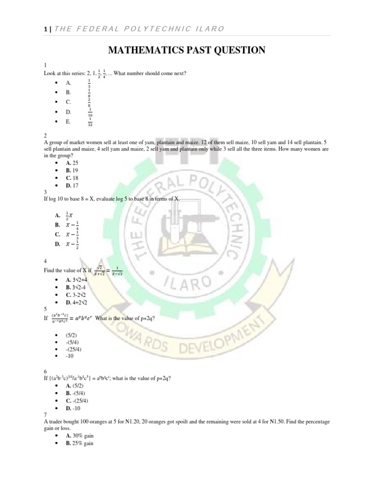 HND Mathematics Past Questions PDF | PDF | Circle | Angle