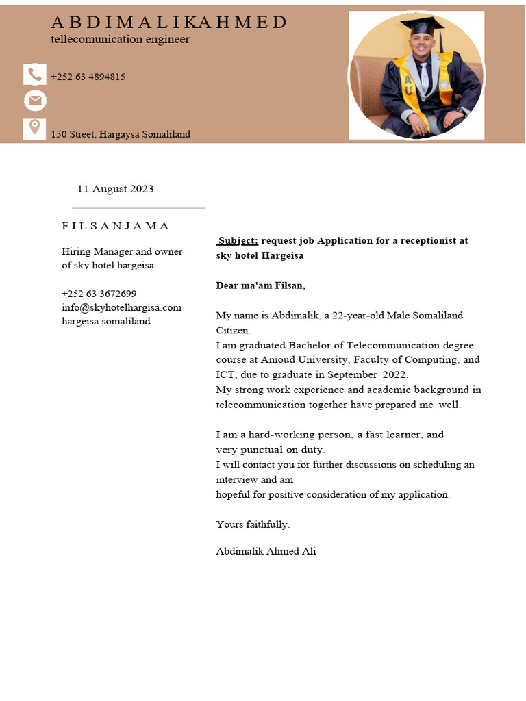 CV at Sky Hotel | PDF | Somalia