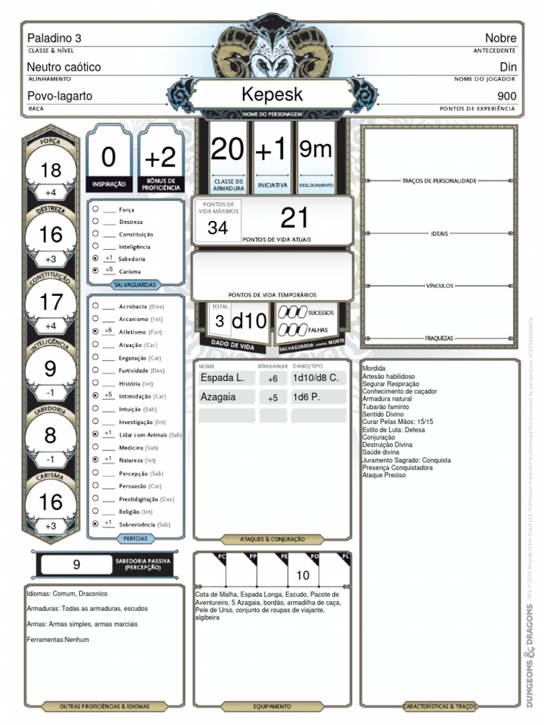 Ficha D&D5e Alternativa | PDF