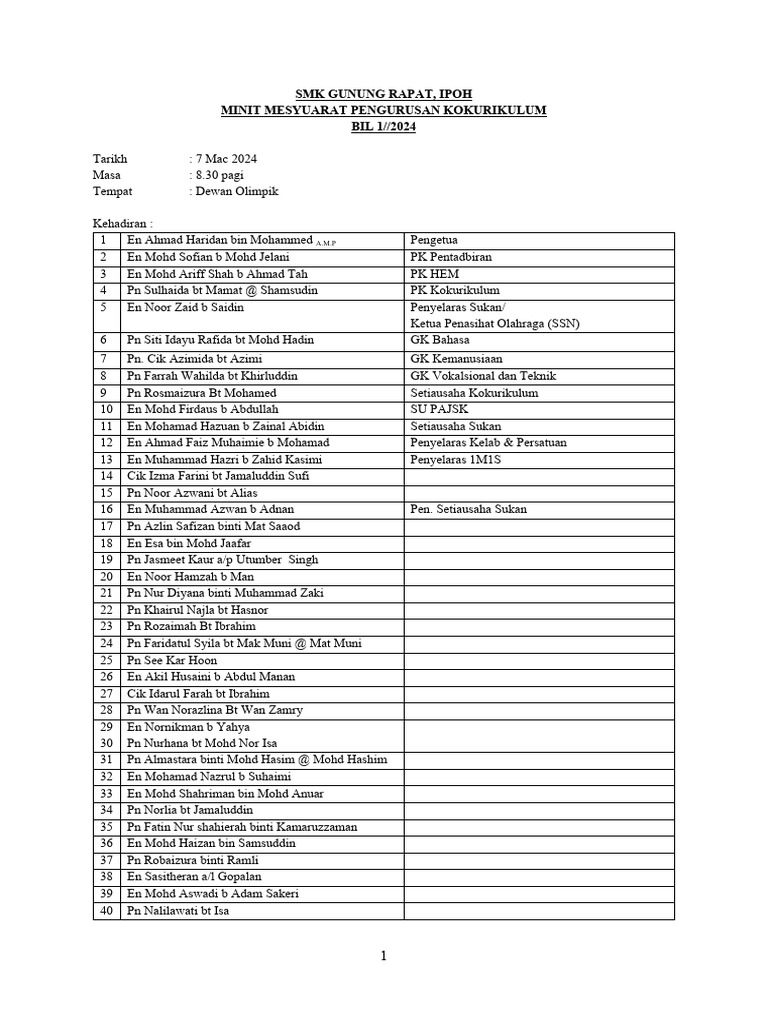 Minit Mesy Koko Bil.1 2024 | PDF