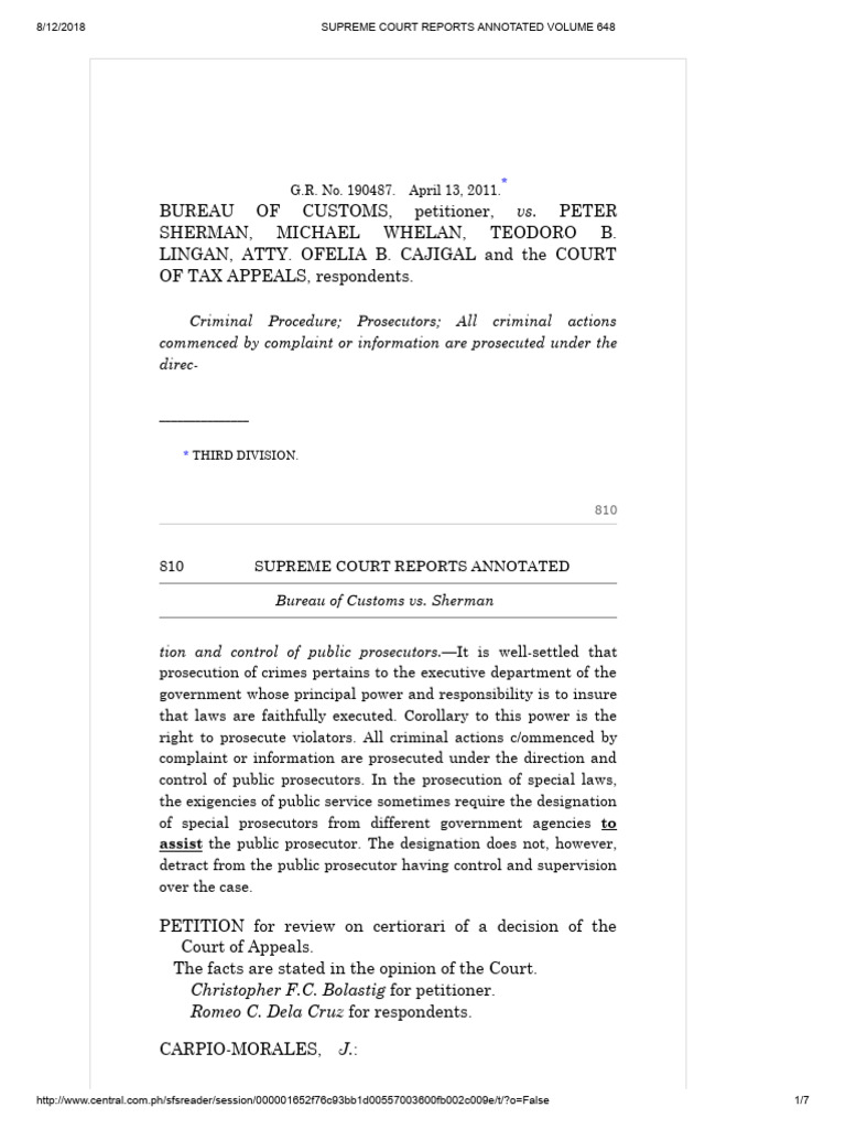 Bureau of Customs vs. Sherman Case Summary | PDF | Prosecutor | Supreme ...