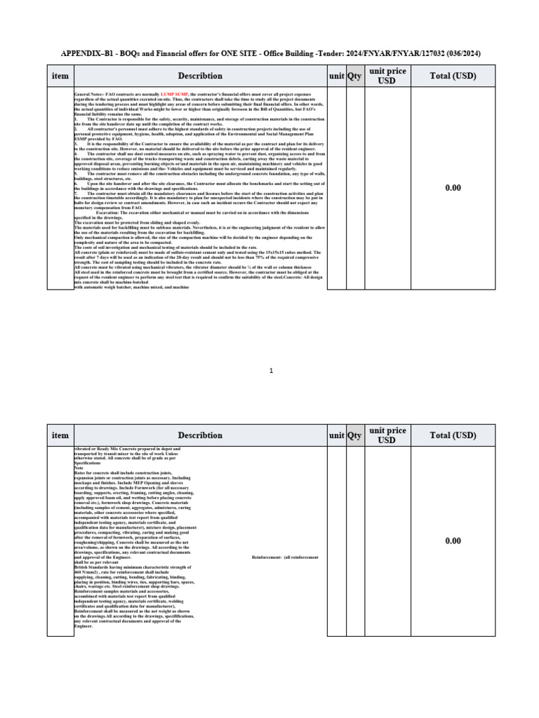 Appendix - B1 - BOQ-Financial Offer Office Building | PDF | Concrete | Wall