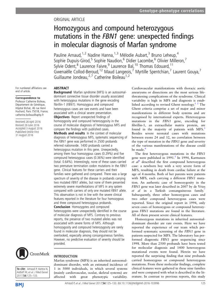 Homozygous and Compound Heterozygous Mutations in The FBN1 Gene ...