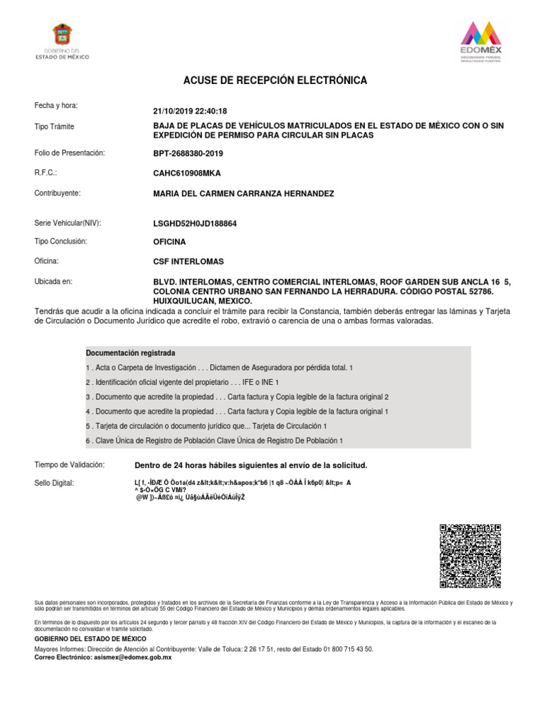 Acuse Tramite BPT-2688380-2019 | PDF | México | Gobierno