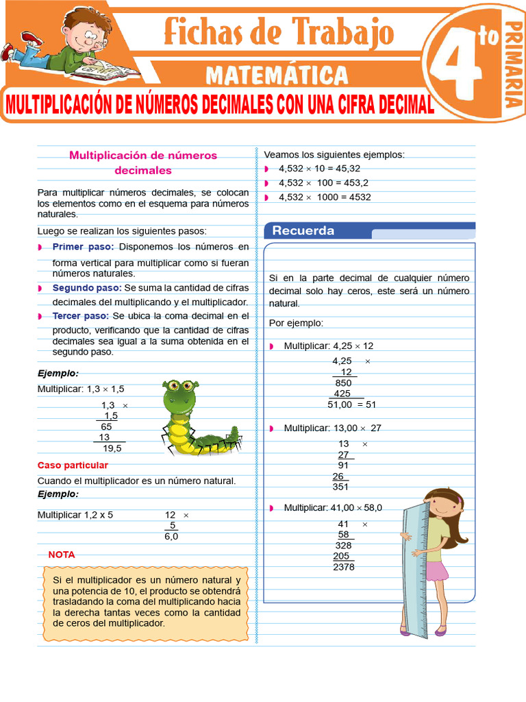 Multiplicacion de Numeros Decimales Con Una Cifra Decimal para Cuarto ...