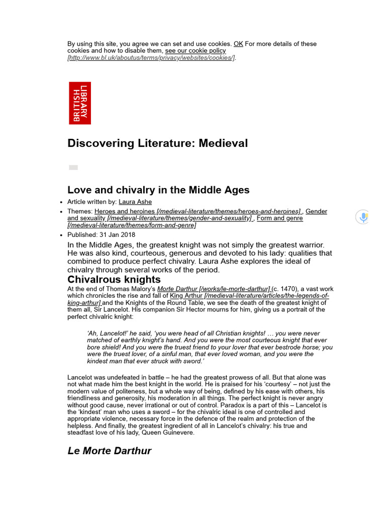 Love and Chivalry in The Middle Ages - The British Library | PDF ...