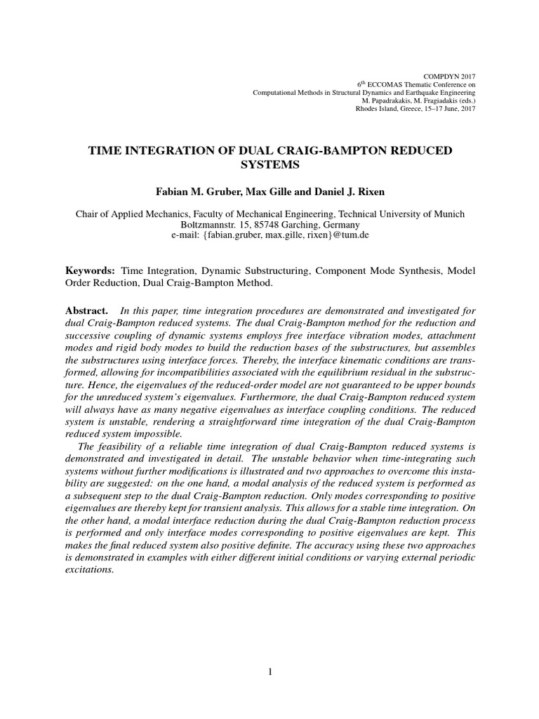 475 Time Integration of Dual Craig Bampton Reduced Systems 17213 | PDF ...