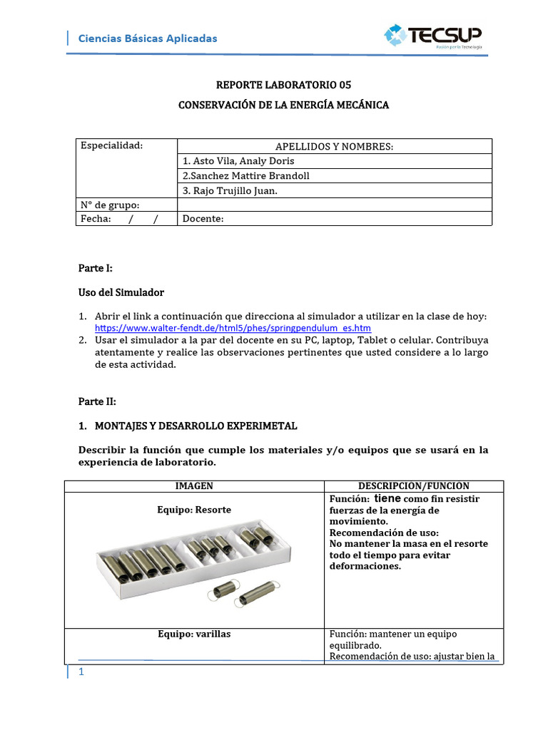 Reporte5 CBA 2023 1 | PDF | Energía potencial | Oscilación