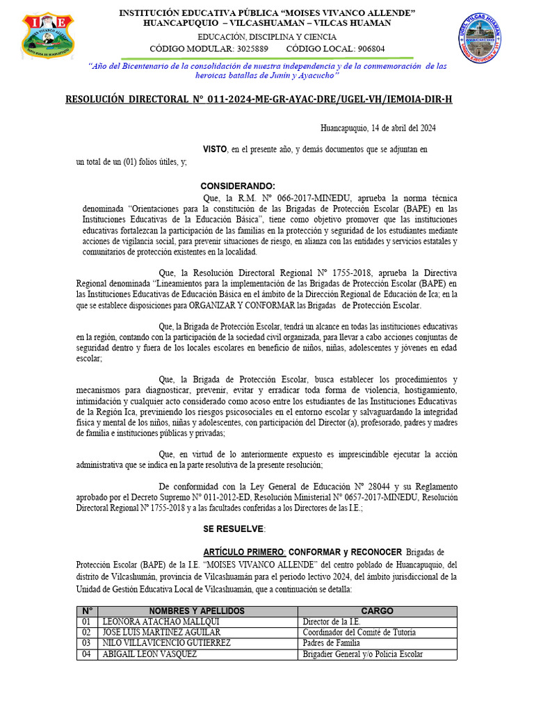 R.D. Comité Brigada de Autoprotección - Bapes - 2024 | PDF