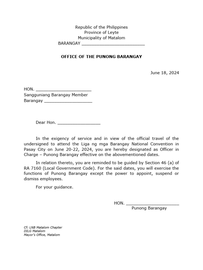 Letter To Designate Oic | PDF | Finance & Money Management