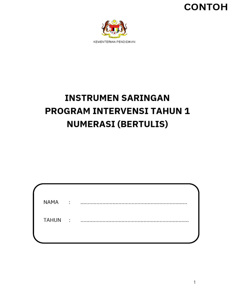 V9 - Instrumen Saringan Program Intervensi Tahun 1 Numerasi Bertulis | PDF