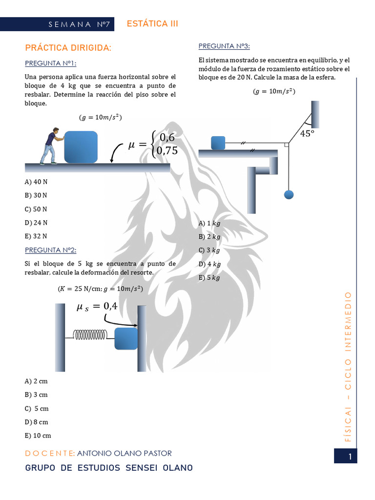 Practica PDF PD - S7F1I.ESTÁTICA III | PDF | Fricción | Cantidad