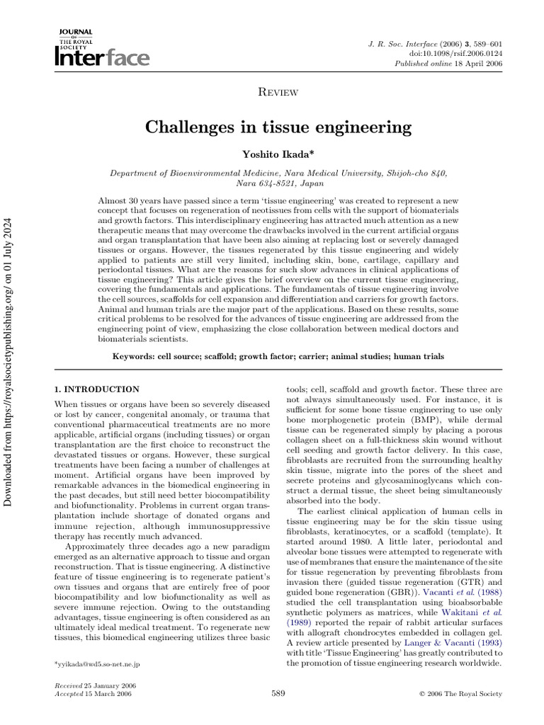 Ikada Challenges in Tissue Engineering | PDF | Tissue Engineering ...