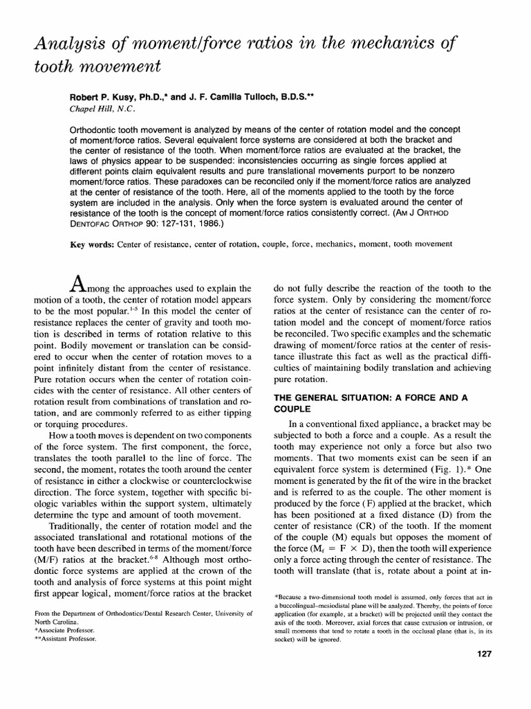 1986 Analysis Of Moment Force Ratios Pdf Force Rotation