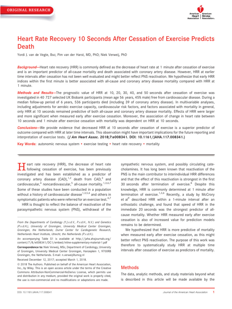 2018 Vegte - Heart - Rate - Recovery - 10 - Seconds - After - Cessation - of - Exercise ...
