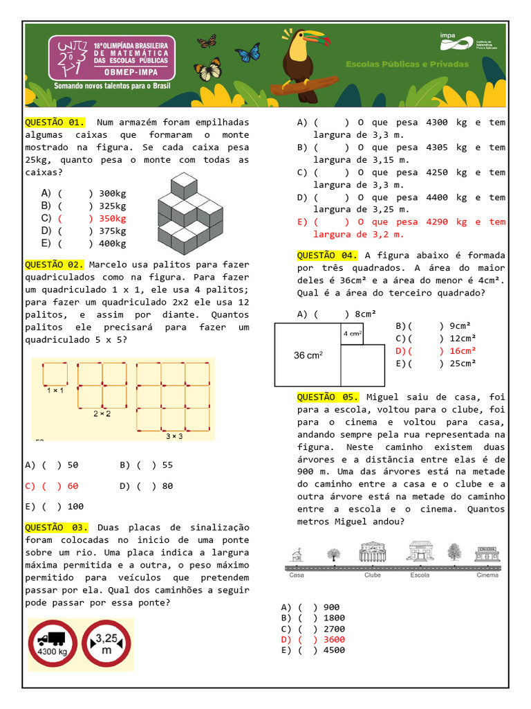 Simulado Obmep Crescer 2024 | PDF