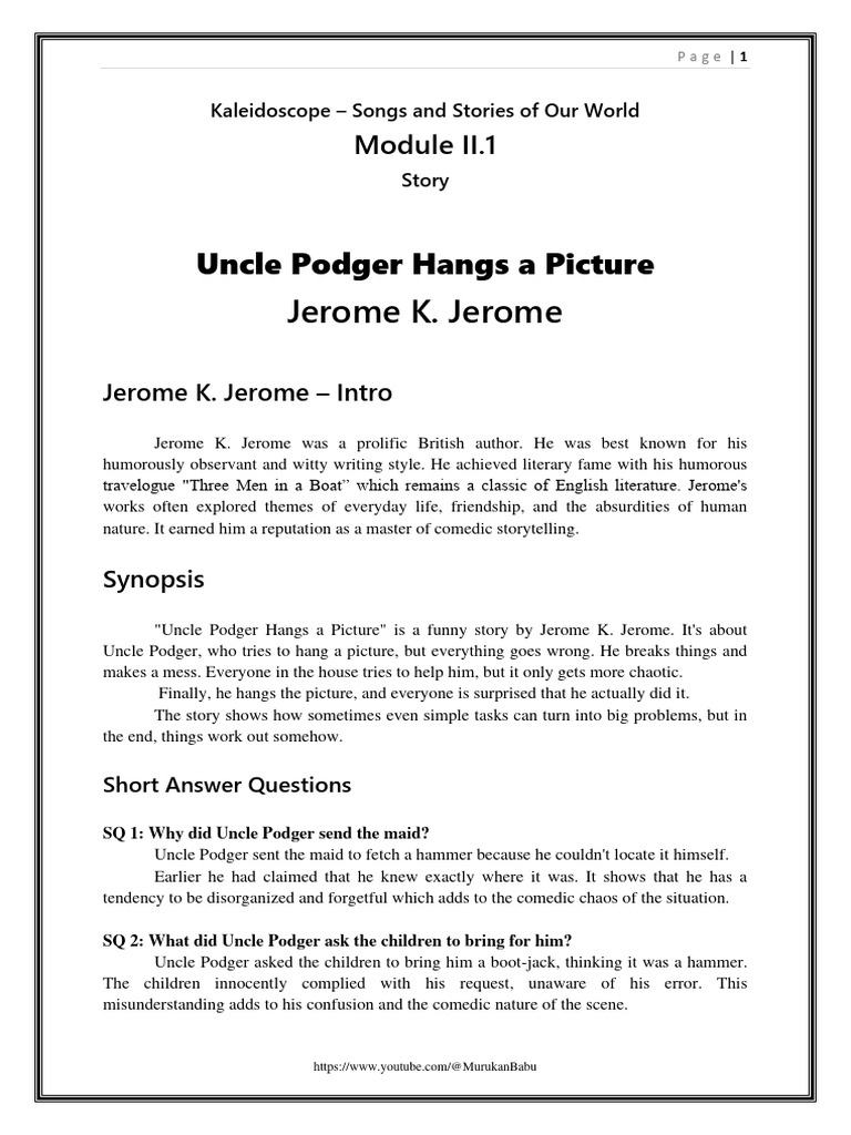 Uncle Podger Hangs A Picture COMPLETE NOTES | PDF | Three Men In A Boat ...
