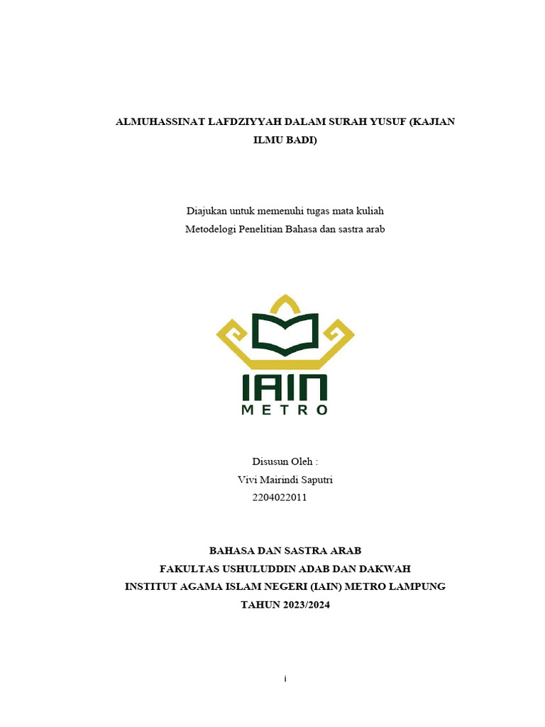 Almuhassinat Lafdziyyah Dalam Surah Yusuf (Kajian Ilmu Badi) | PDF | Kajian Bahasa Asing | Agama ...
