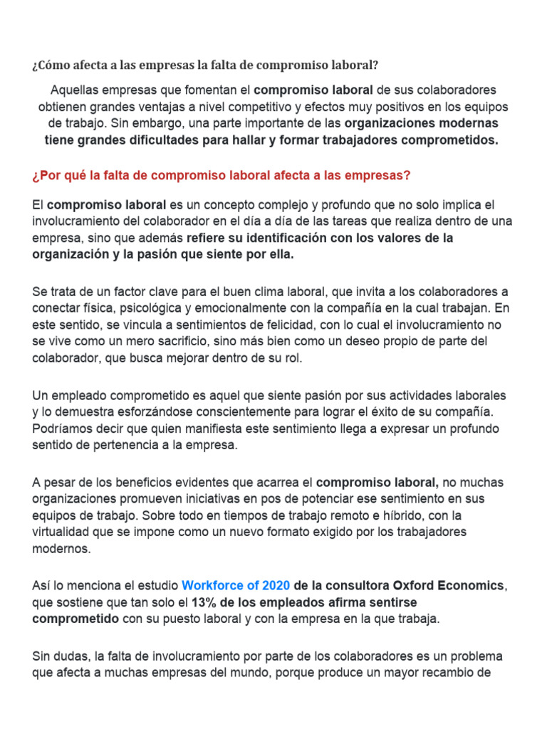 Cómo Afecta A Las Empresas La Falta de Compromiso Laboral | PDF ...