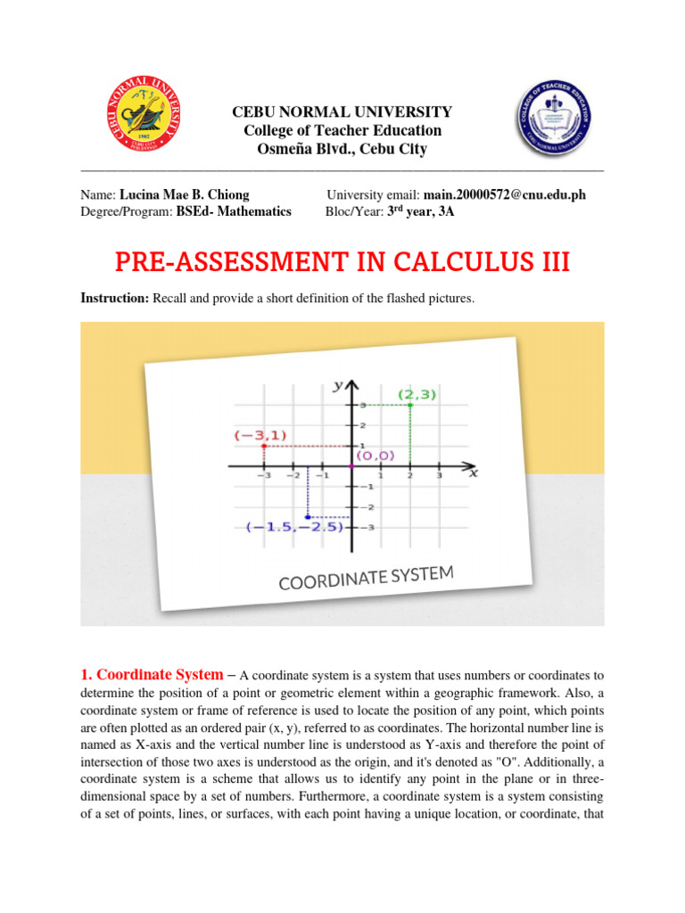 Pre-Assessment in Calculus III | PDF | Function (Mathematics ...