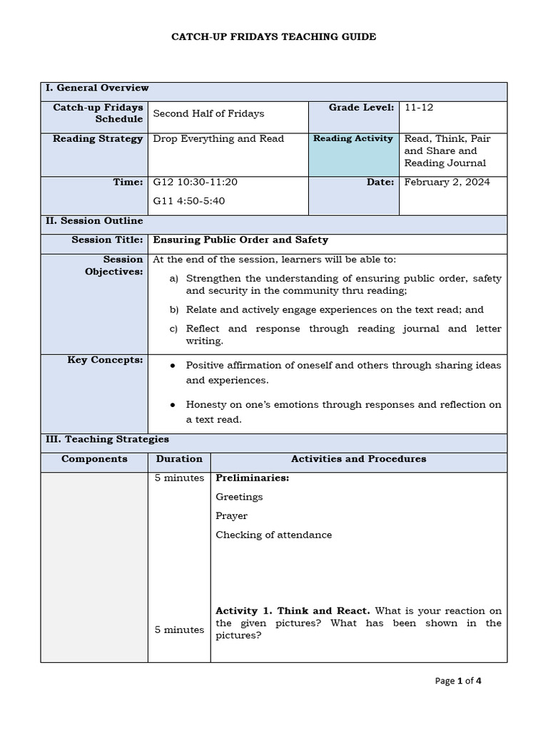 Catch-Up Fridays Teaching Guide | PDF | Teachers | Human Communication