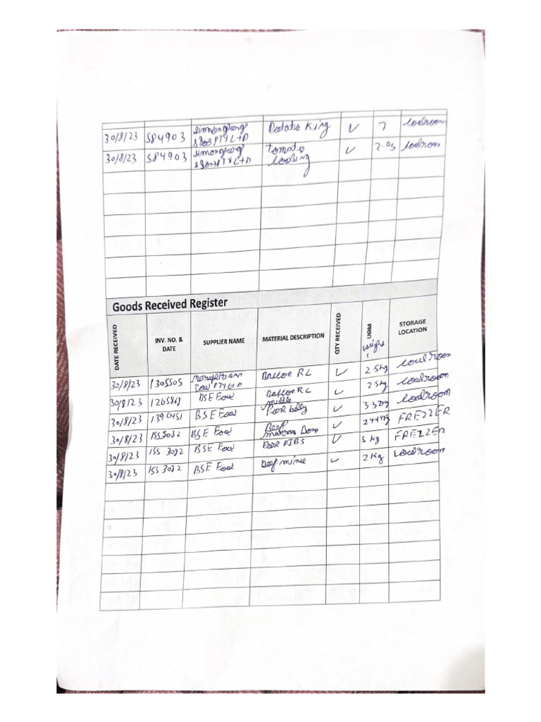 Goods Received Register 2 | PDF