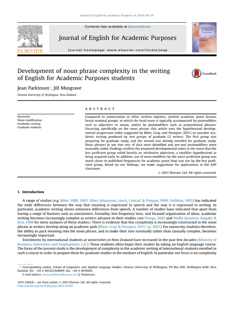 Development of Noun Phrase Complexity in The Writing of English For ...