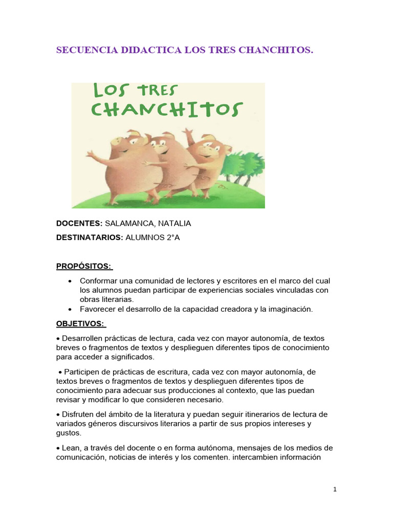 Secuencia Didactica Los Tres Chanchitos Nati | PDF | Ficción general