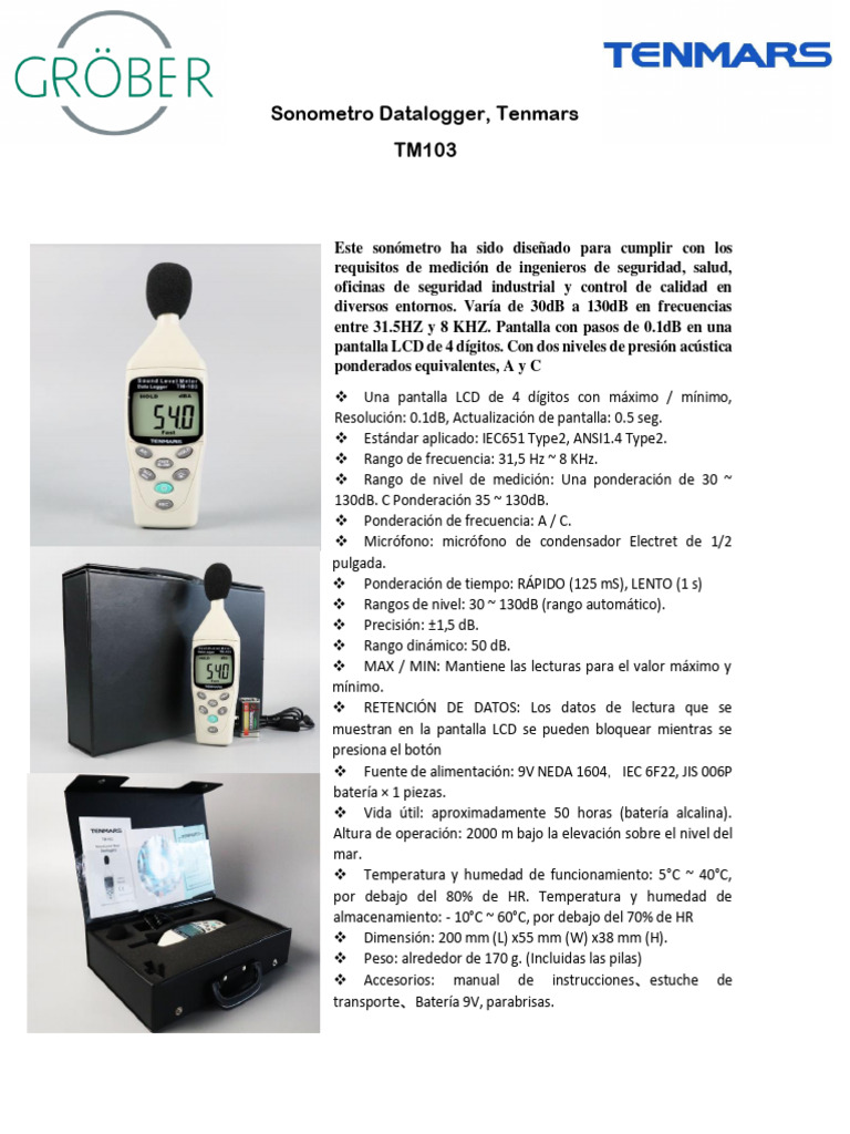 Sonometro Datalogger tm103 Marca TENMARS | PDF | Tecnología