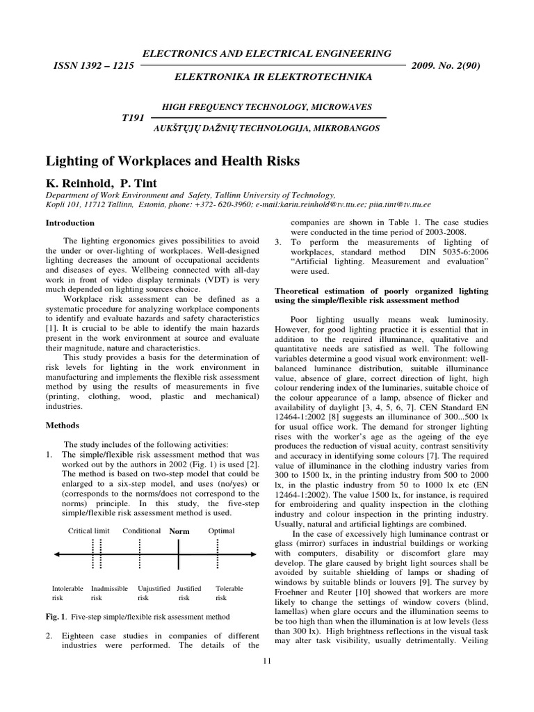 Lighting of Workplaces and Health Risks | PDF | Lighting | Risk