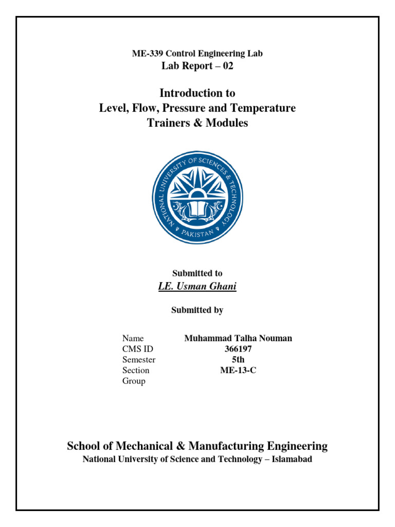 Lab Report-02 (ME-339 Control Engineering Lab) | PDF | Valve | Pump