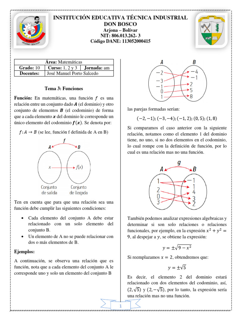 Tema 3 Funciones (Dominio y Rango) | PDF | Función (Matemáticas) | Relaciones matematicas
