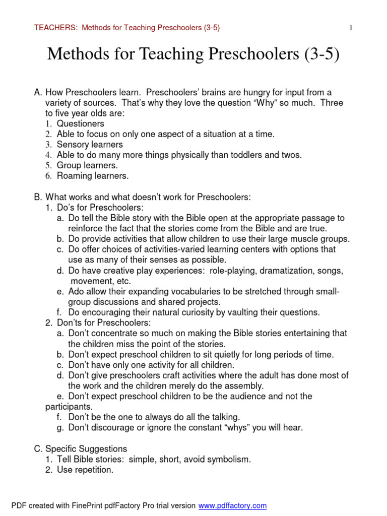 Methods For Teaching Preschoolers - 3-5 | PDF | Preschool | Learning