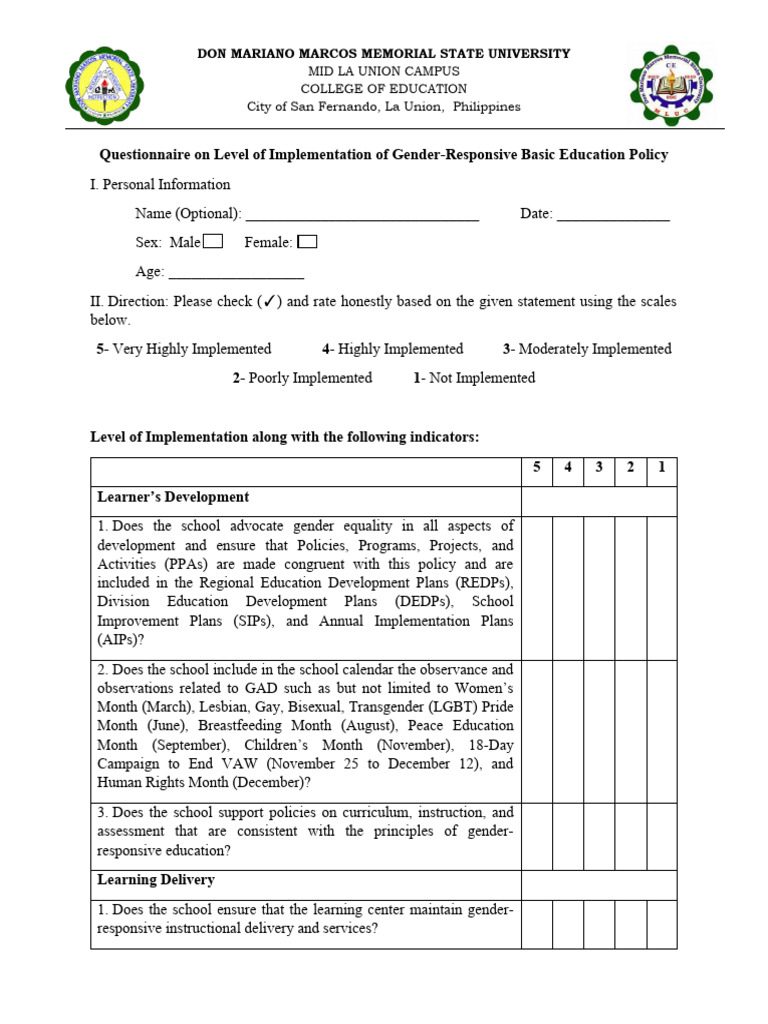 Survey Questionnaire 1 | PDF | Instructional Design | Learning