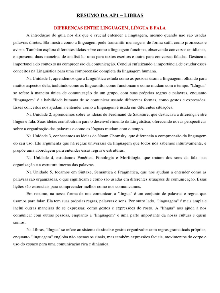 RESUMO DA Ap1 Libras. | PDF | Surdez | Linguagem natural