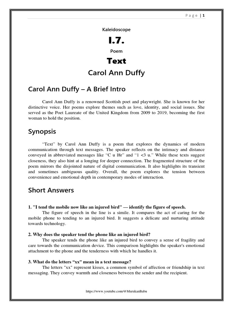 7 TEXT Carol Ann Duffy COMPLETE NOTES | PDF | Poetry