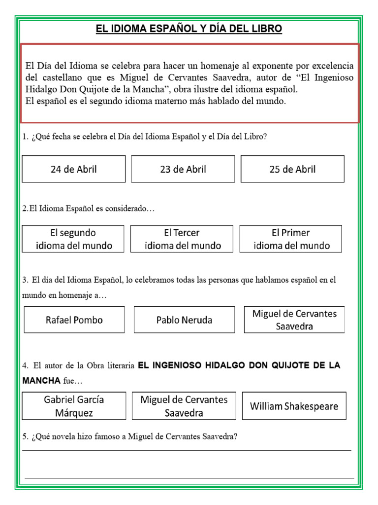 Día del Idioma Español y del Libro | PDF | Ficción general