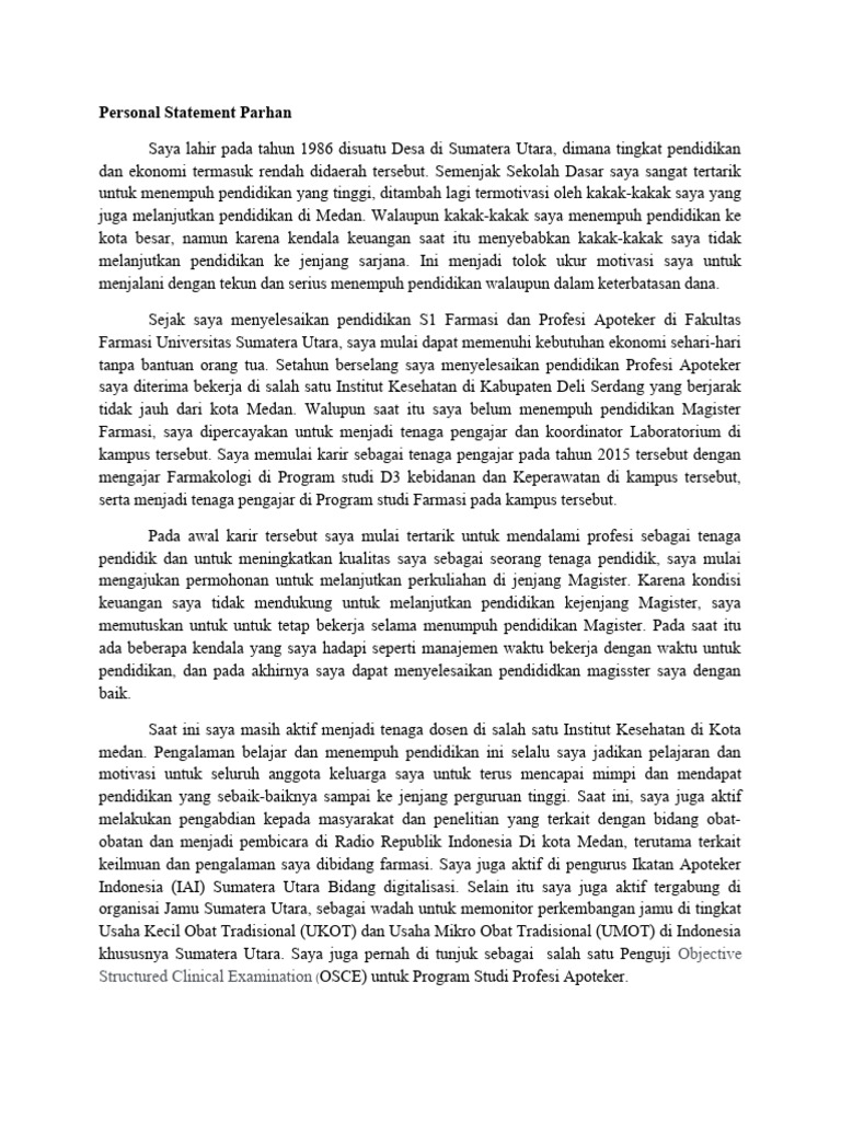 Personal Statement Parhan | PDF | Pengembangan Diri