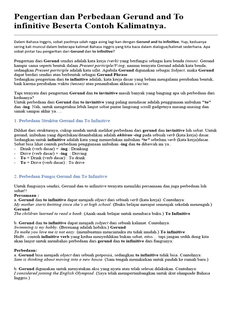 Pengertian Dan Perbedaan Gerund and To Infinitive Beserta Contoh ...